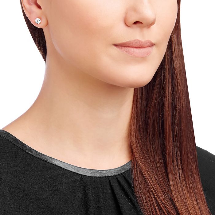 Swarovski Solitaire Pierced Earrings White Rose Gold Plating